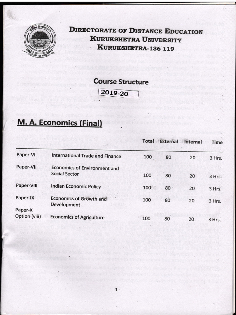 MA Economics 1st Semester Syllabus | PDF