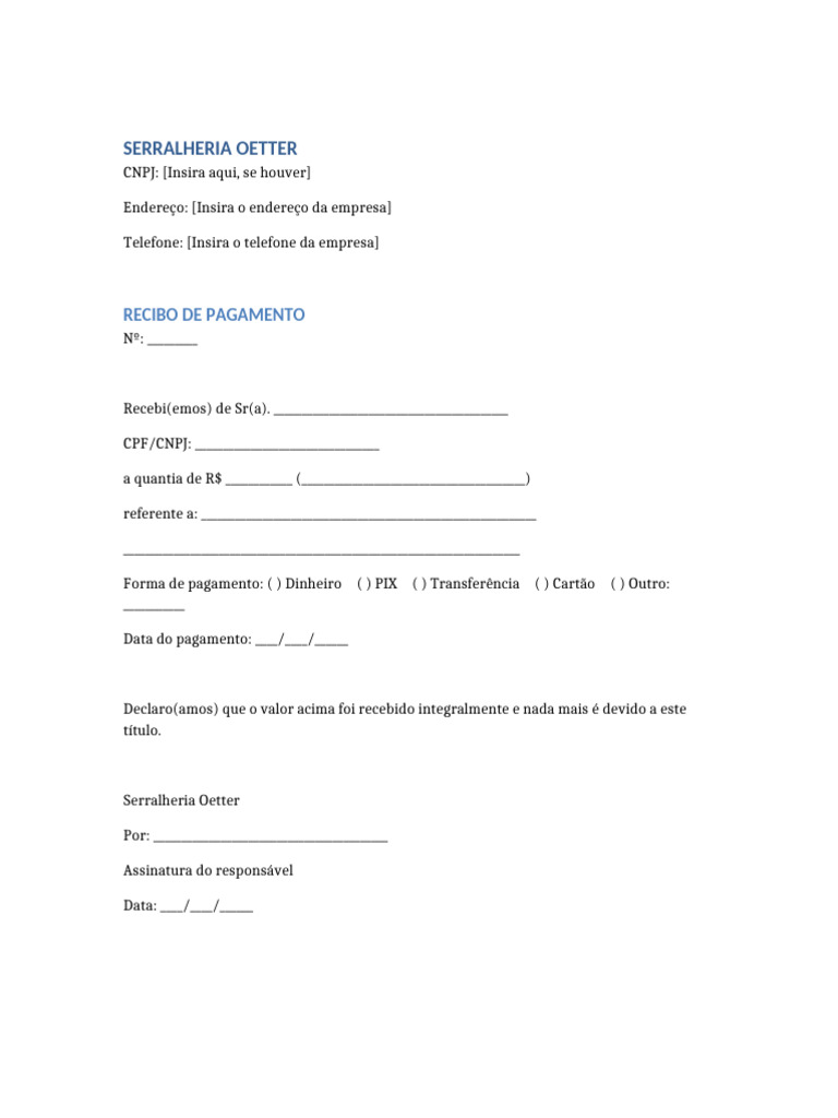 Recibo de Pagamento Serralheria Oetter | PDF