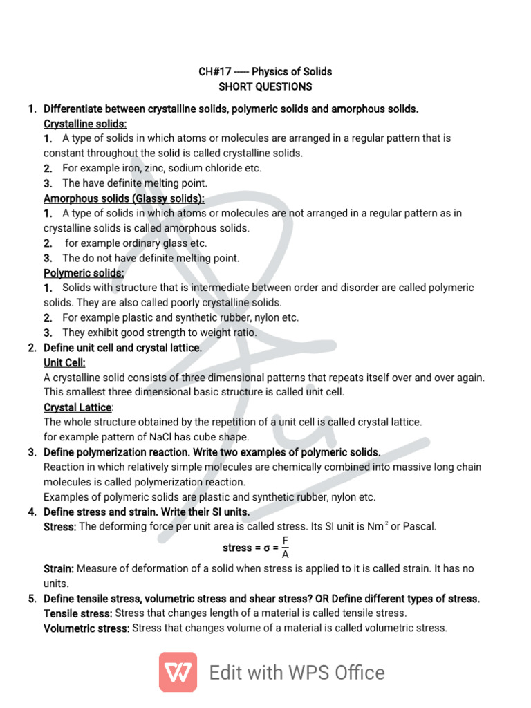 Chapter 17 - Physics of Solids (Modified) | PDF | Deformation ...
