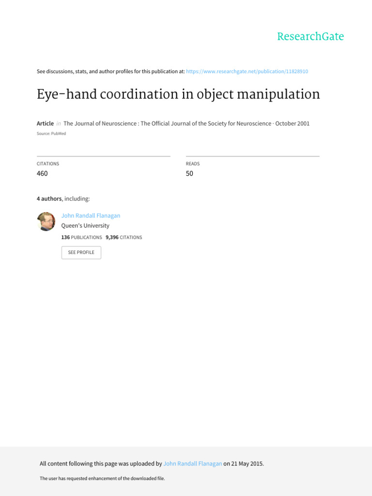 Eye-Hand Coordination in Manipulation | PDF