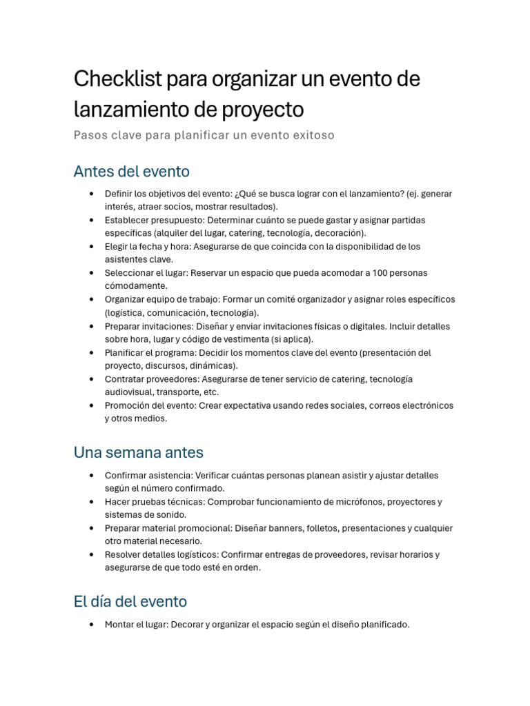 Checklist para Organizar Un Evento de Lanzamiento de Proyecto | PDF