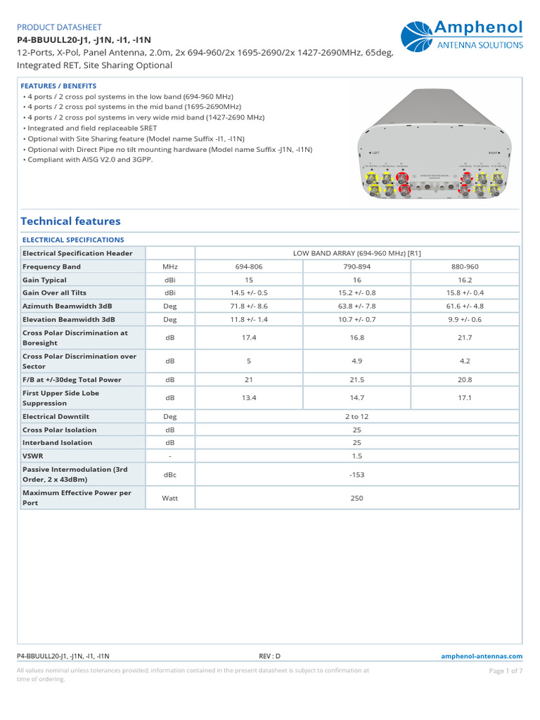 12-Port X-Pol Panel Antenna Datasheet | PDF | Antenna (Radio ...