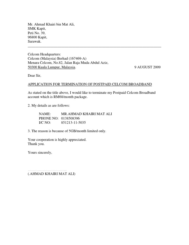 Formal Letter of Termination | PDF