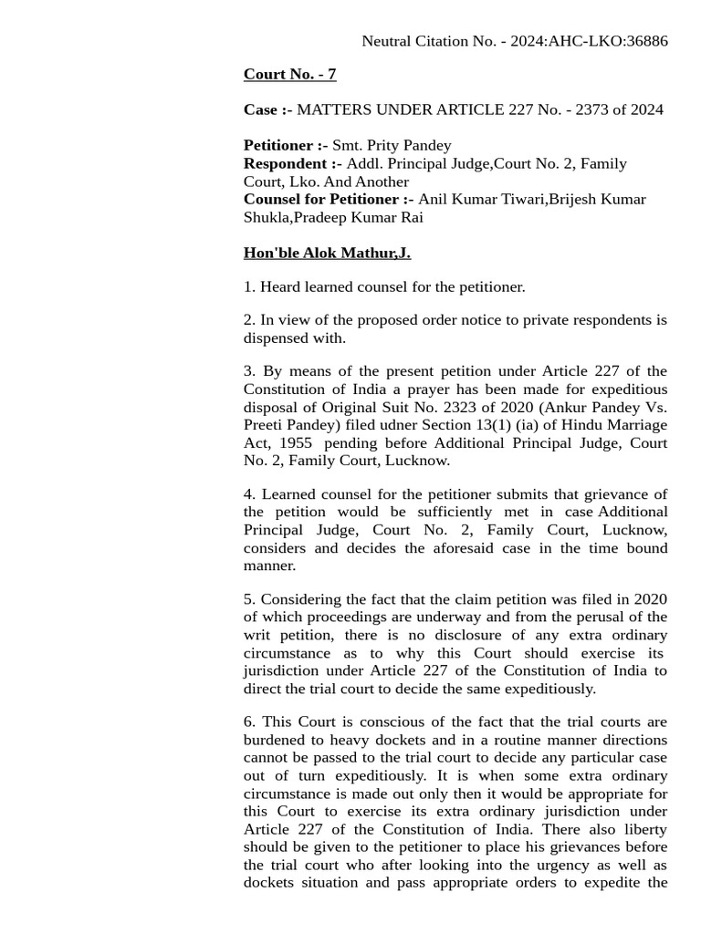 Allahabad High Court - Petitions For Expeditious Disposal of Cases Cannot Be Allowed Routinely ...