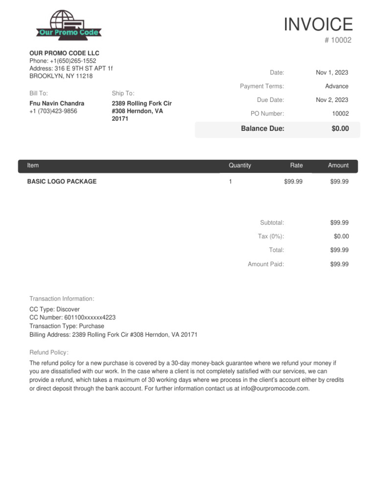 Invoice for Fnu Navin Chandra | PDF
