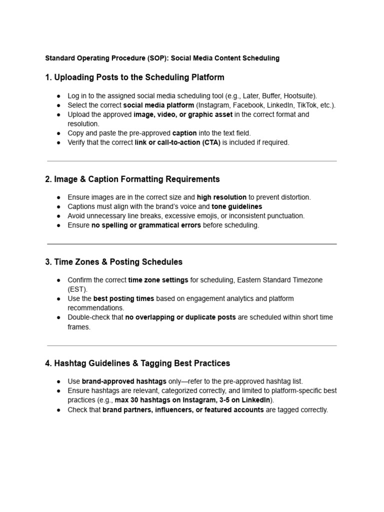 SOP for Social Media Content Scheduling | PDF