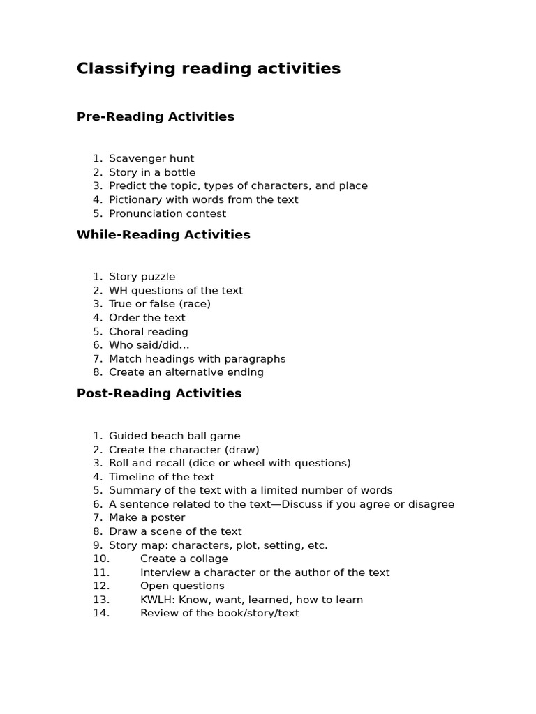 Classifying Reading Activities | PDF