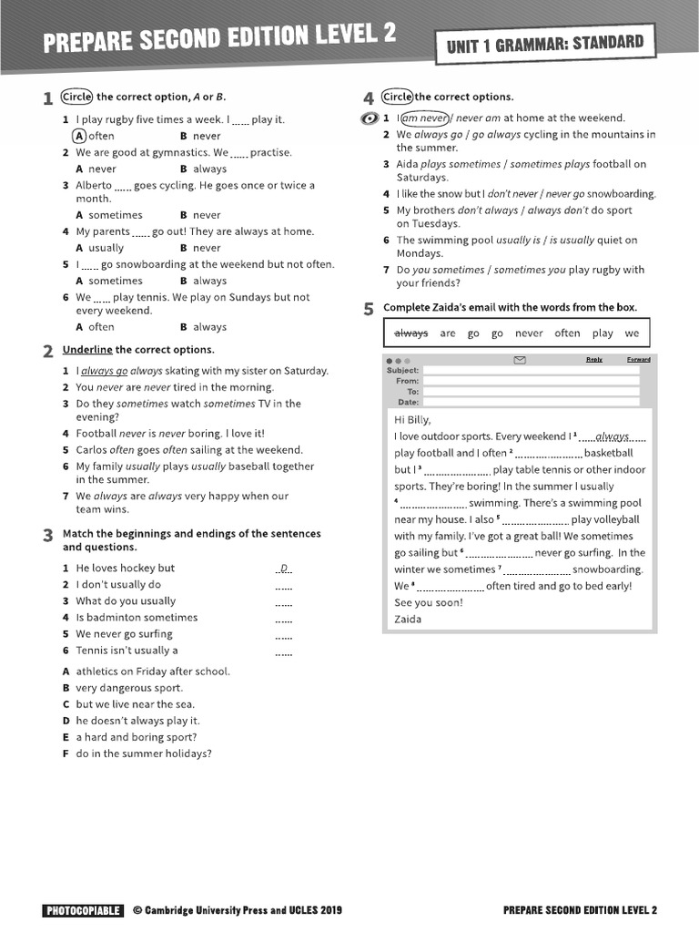 Prepare 2 Unit 1 Grammar Exam | PDF