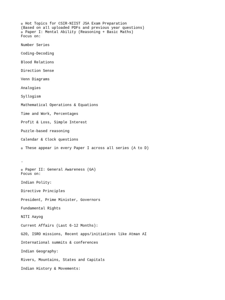 ? Hot Topics For Csir-Niist Jsa Ex | PDF | English Language | Science
