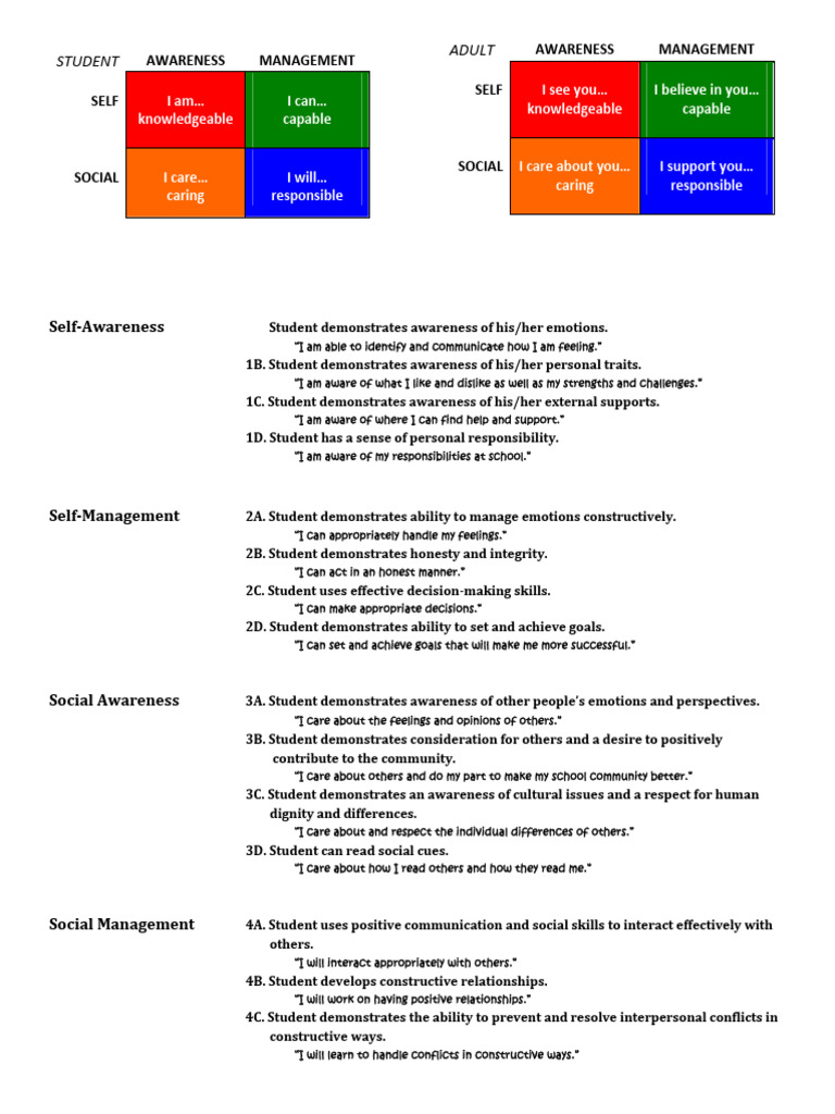 SEL Standards for Student Self-Management | PDF | Emotions | Social Skills