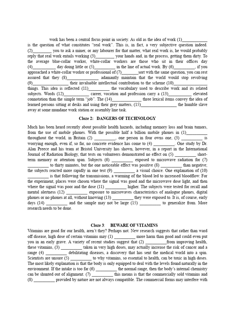 Cloze Texts 1 | PDF | Intelligence Quotient | Vitamin