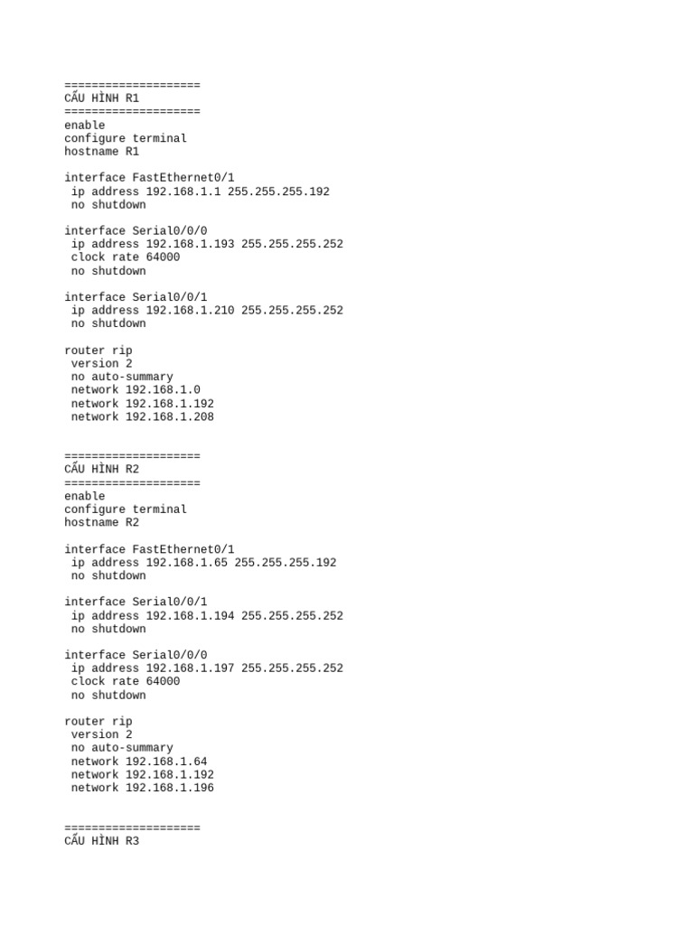 Cau Hinh 4 Router Ripv2 Serial 000 001 | PDF