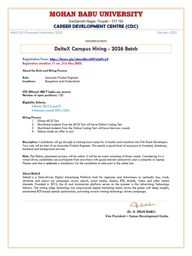DeltaX - Associate Product Engineer - 2026 Batch - Notification | PDF | Mass Media | Computing