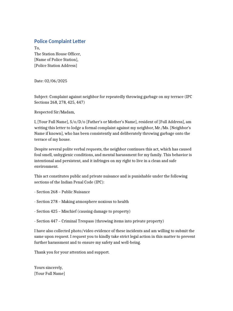 Police Complaint Letter | PDF