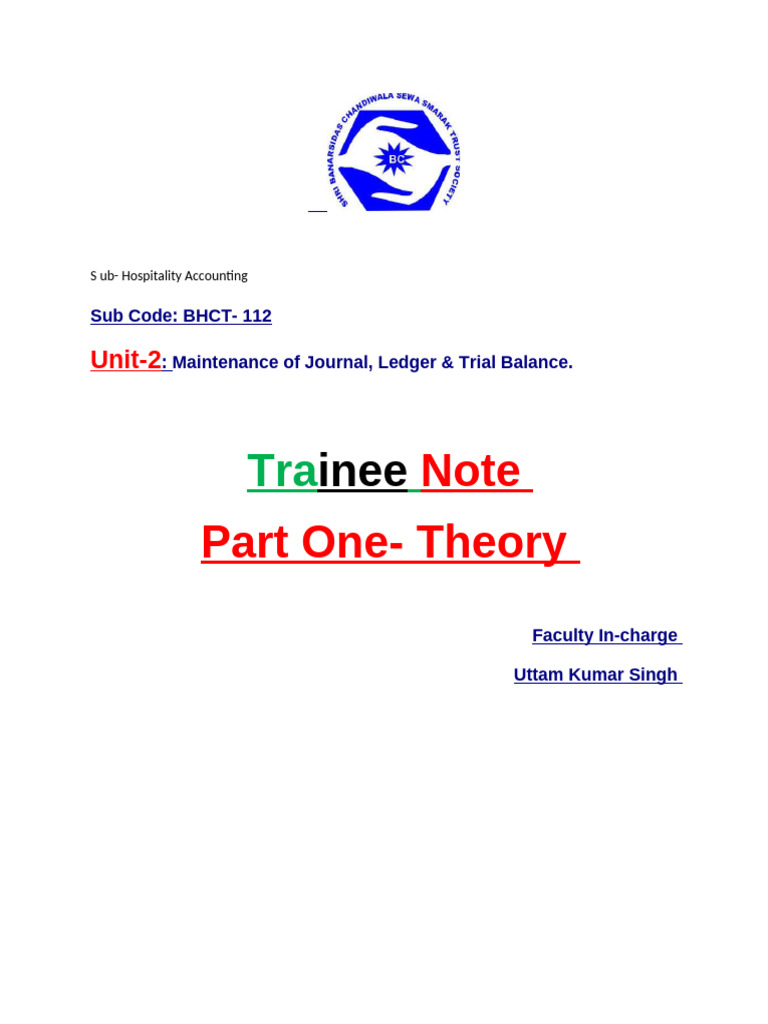 Unit-2 Theory - Maintenance of Journal, Ledger & Trial Balance | PDF ...