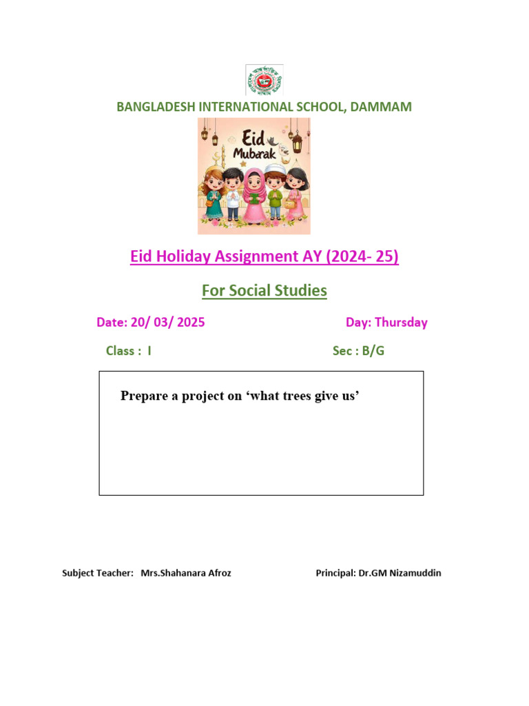 S.studies Holiday Assignment For Grade-1 | PDF