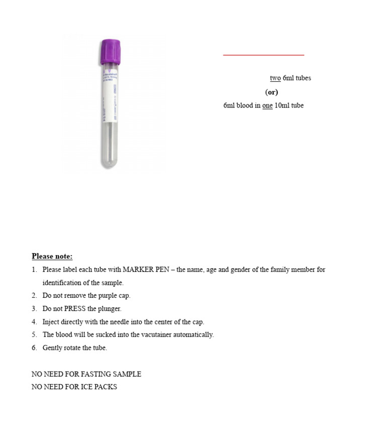 Patient Family Members Blood Sample Collection Insturctions | PDF