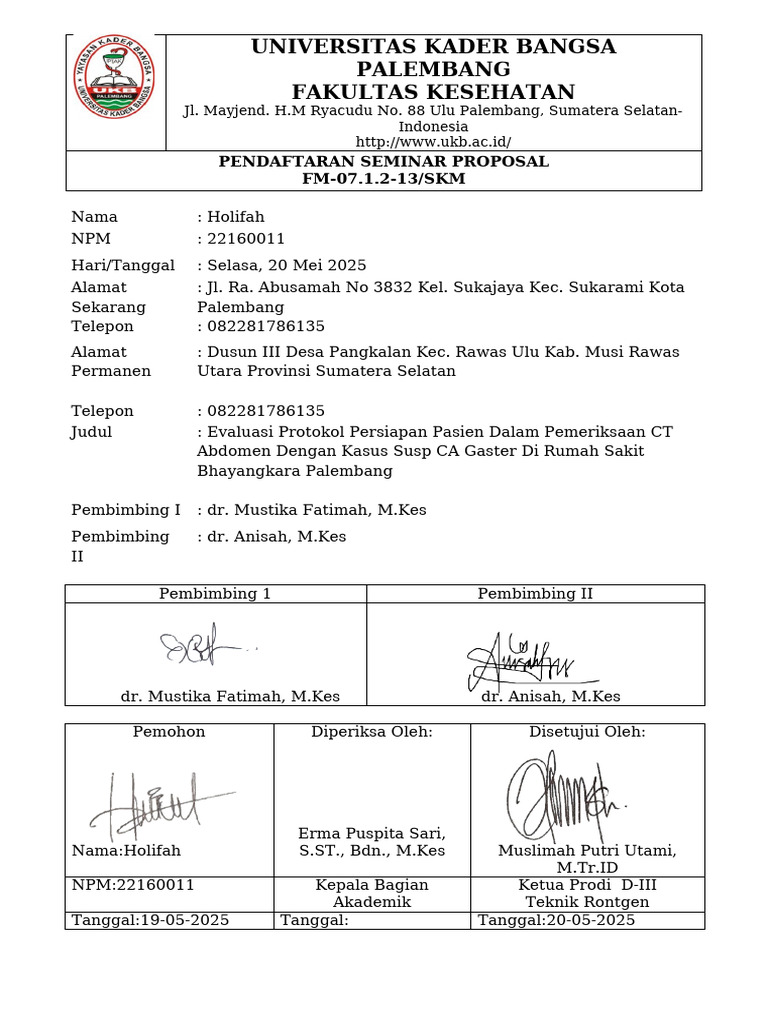 Formulir Pendaftaran Sempro Revisi | PDF