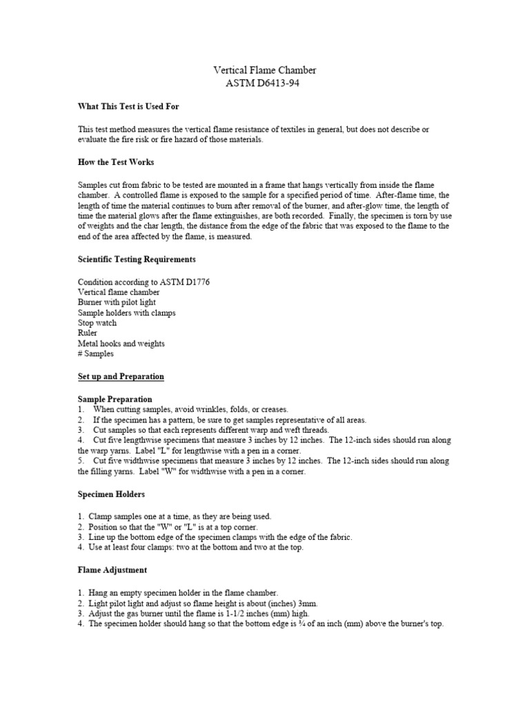 Vertical Flame Chamber Astm d6413 94 Compress | PDF | Seam (Sewing ...