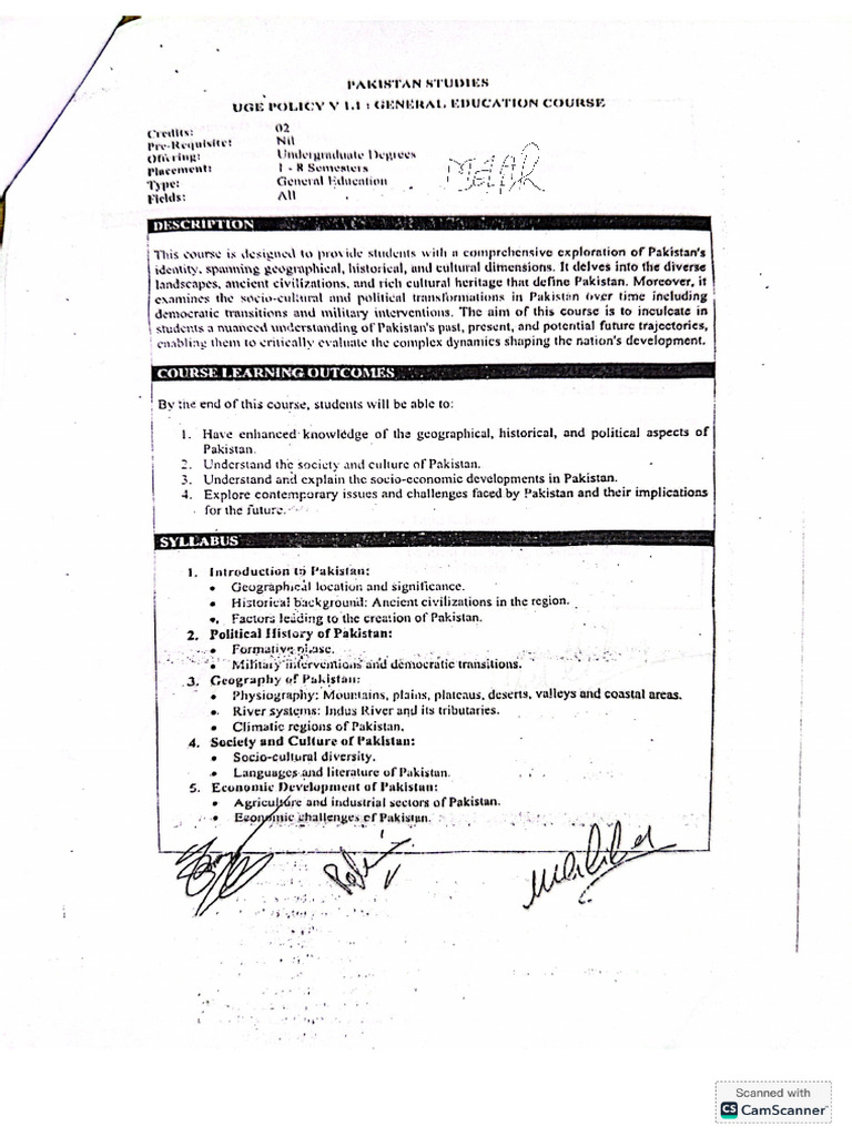 HEC Approved Course Outline For Pakistan Studies | PDF