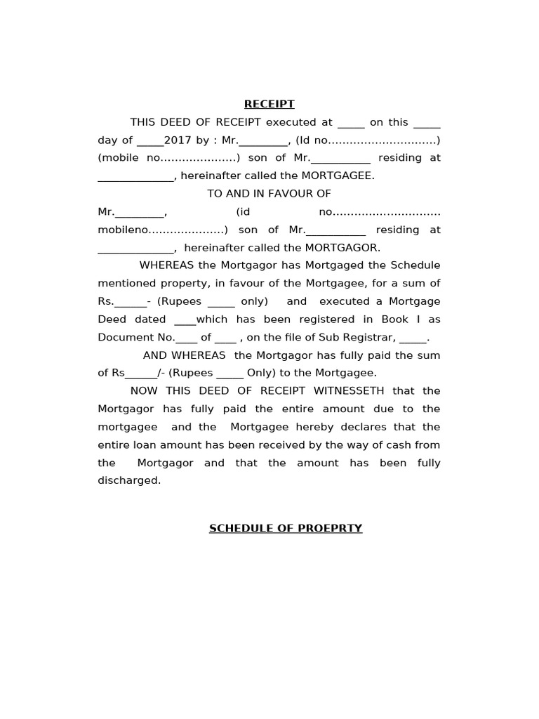 Receipt Deed English | PDF