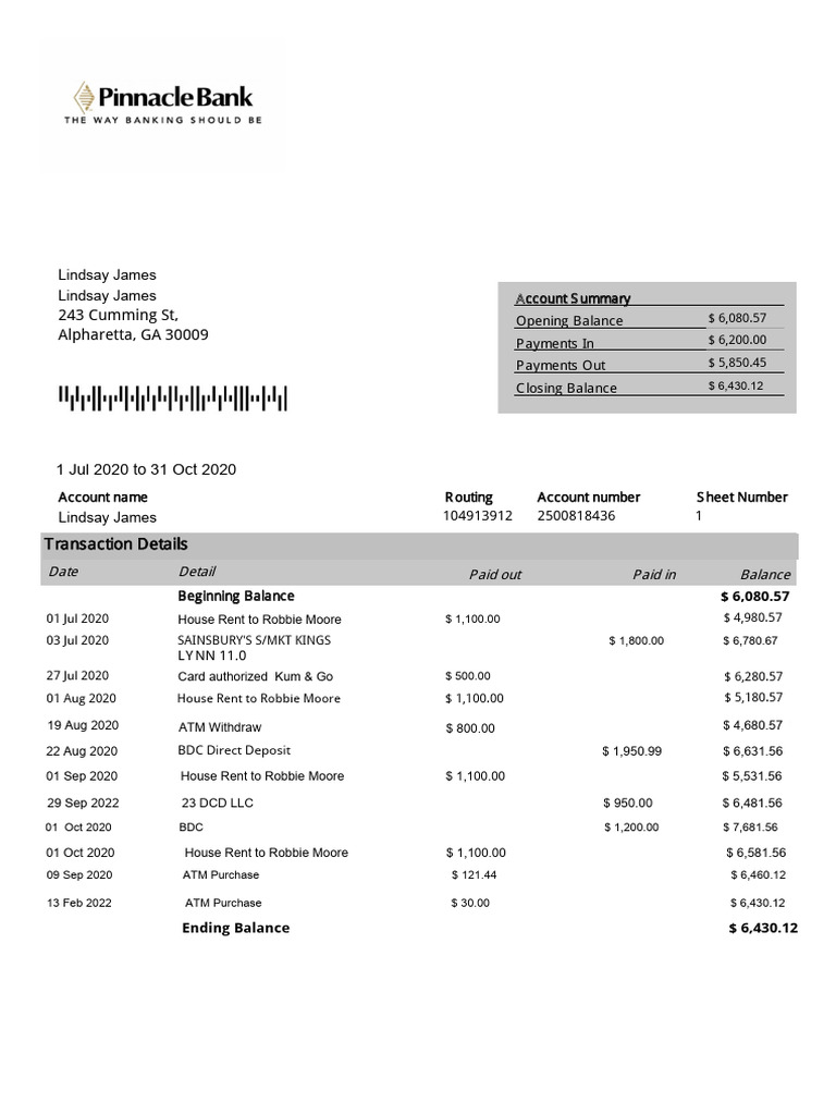 Pinnacle Bank Statements | PDF | Banking | Financial Services