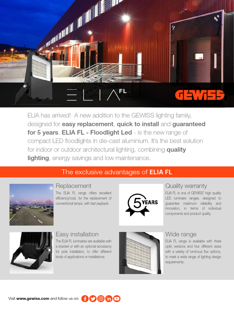ELIA FL LED Floodlights Overview | PDF | Lighting | Glass Applications