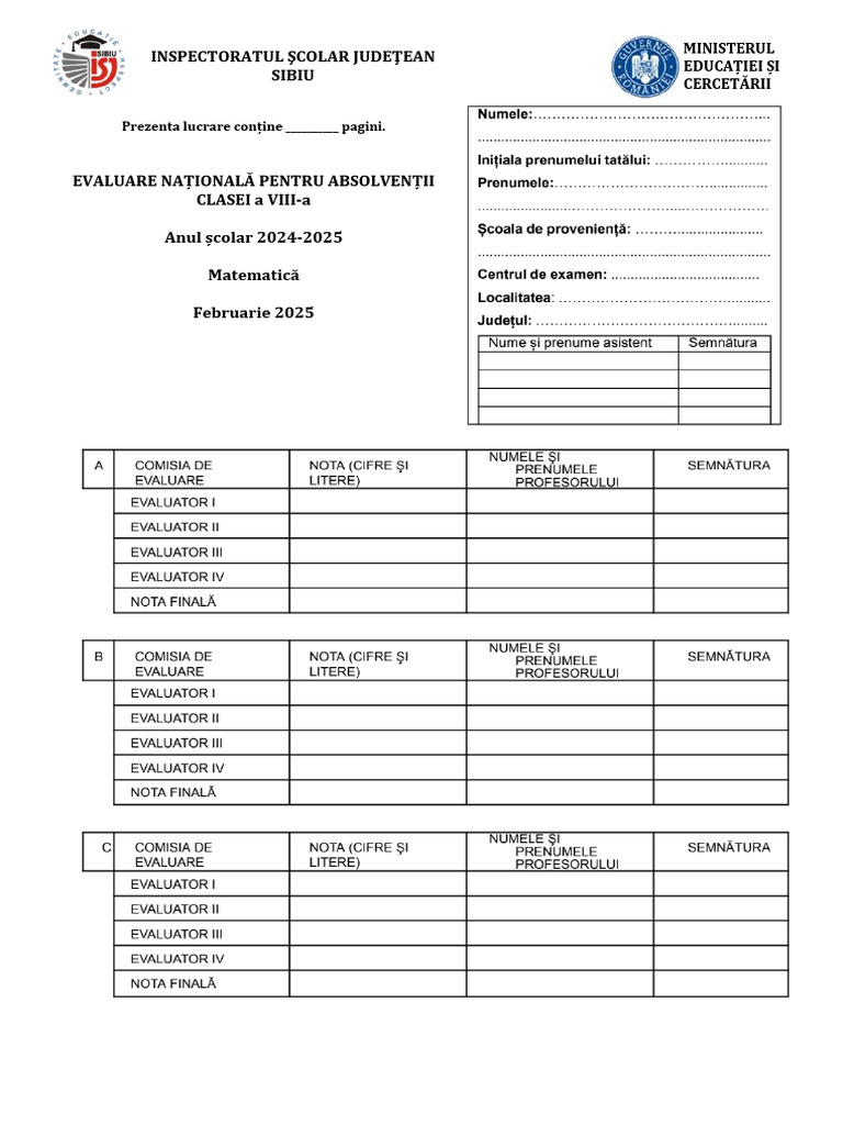 Model Matematica Evaluarea Naţională 2025 | PDF
