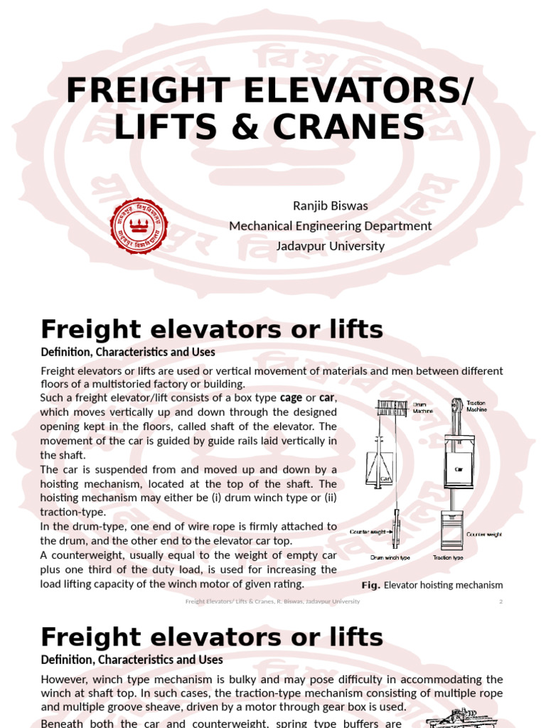 Freight Elevators or Lifts | PDF | Crane (Machine) | Elevator