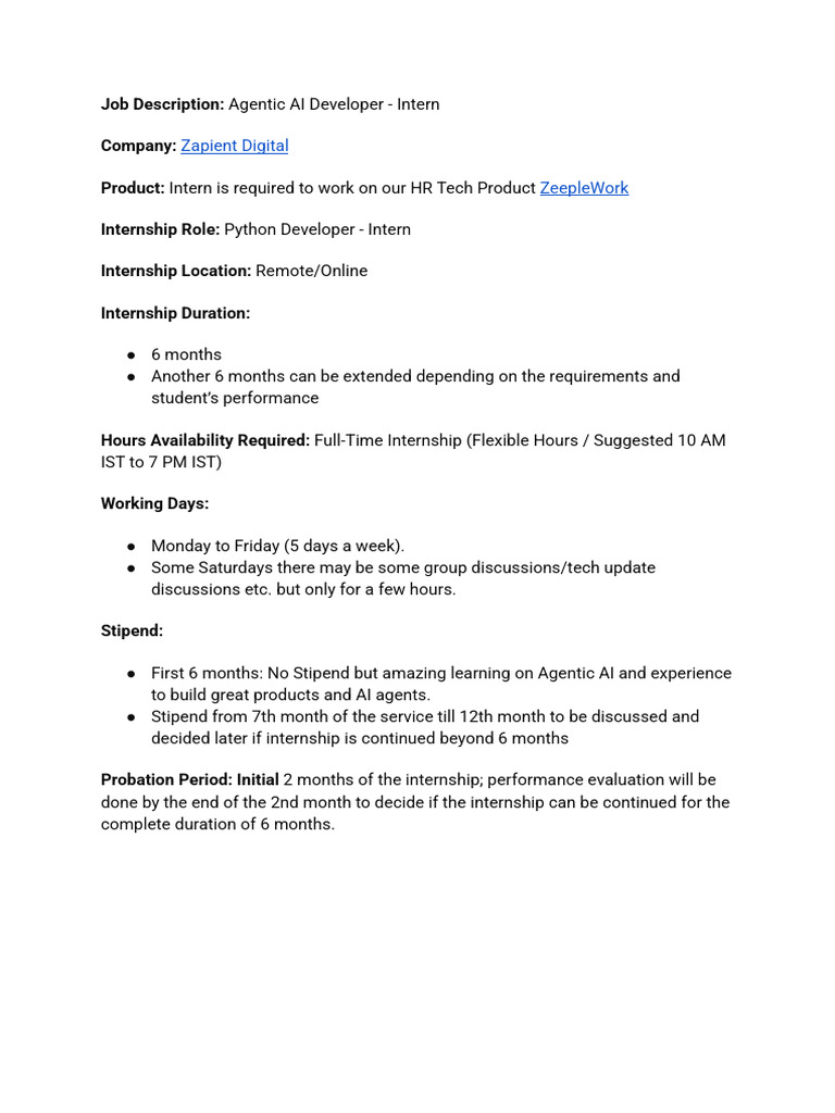 Job Description - Agentic AI Developer | PDF | Databases | Software Engineering