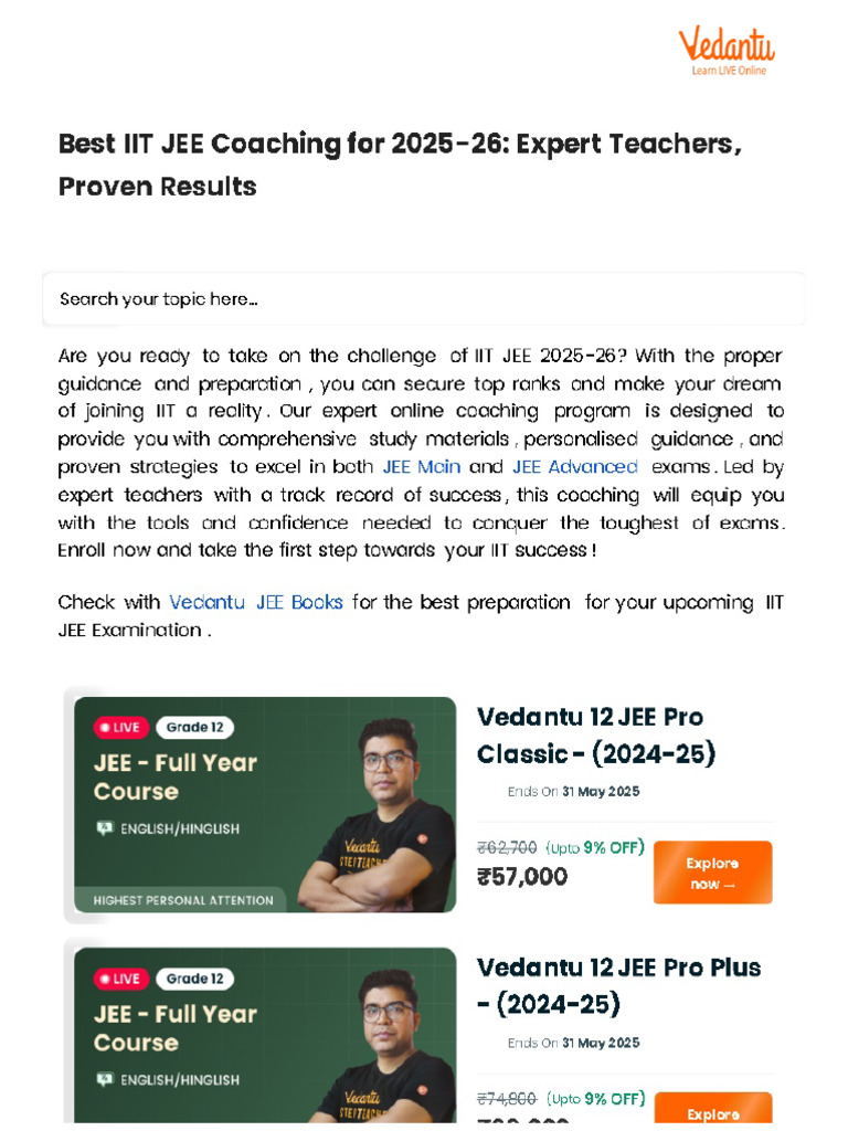Best IIT JEE Coaching For 2025-26 - Expert Teachers, Proven Results | PDF