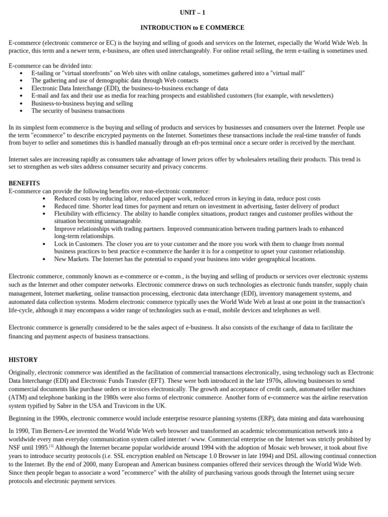 1 E Commerce Notes Unit I Pdf Electronic Data Interchange E Commerce