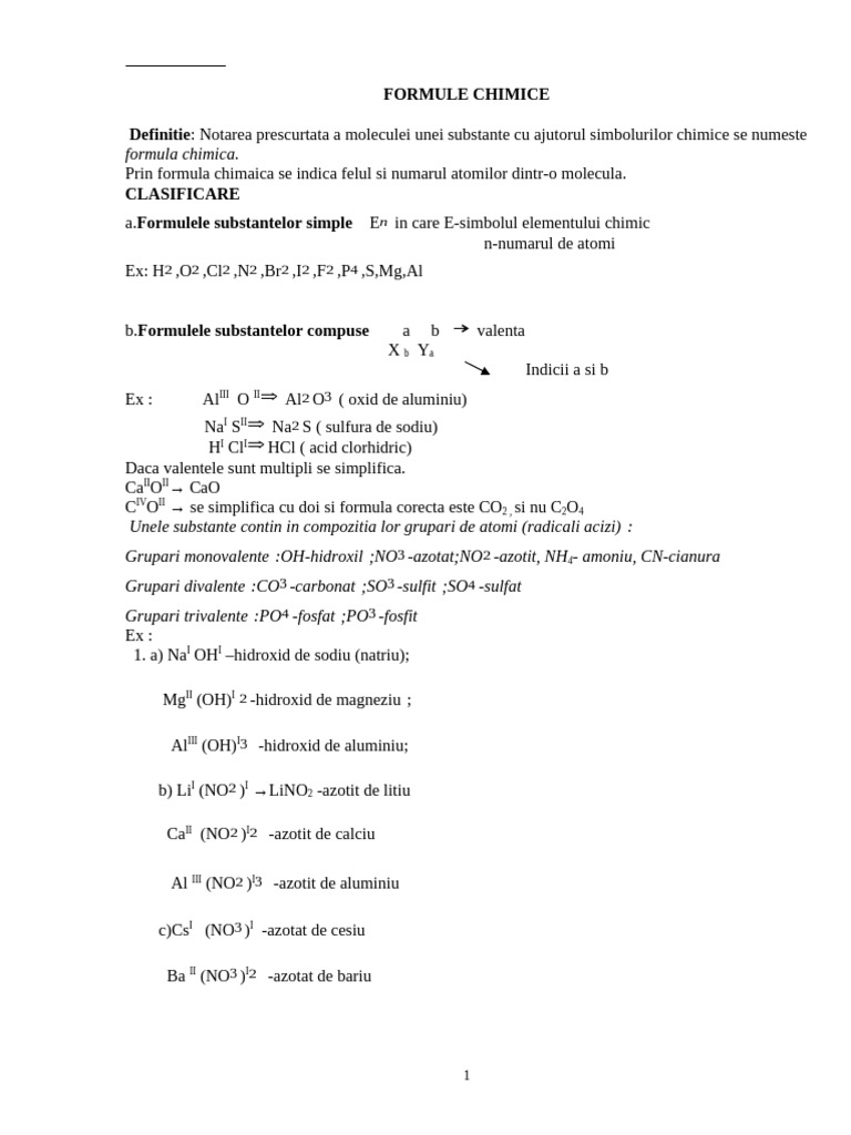 FORMULE CHIMICE - Notiuni Teoretice | PDF | Química
