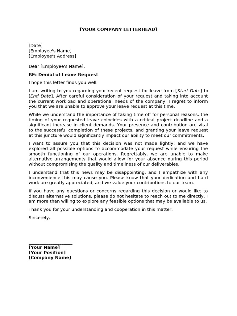 Leave Denial Letter (TR) | PDF