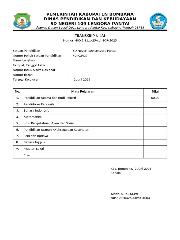 Transkrip Nilai 2025 Kur. Merdeka | PDF