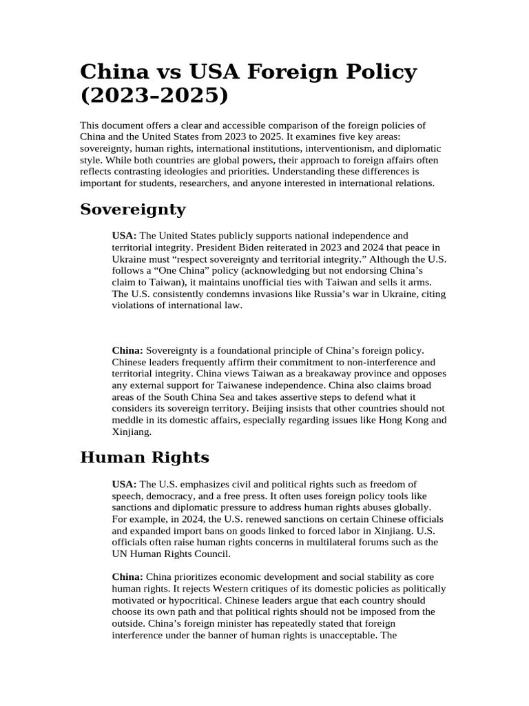 China and USA Foreign Policy 2023-2025 | PDF | World Politics | China