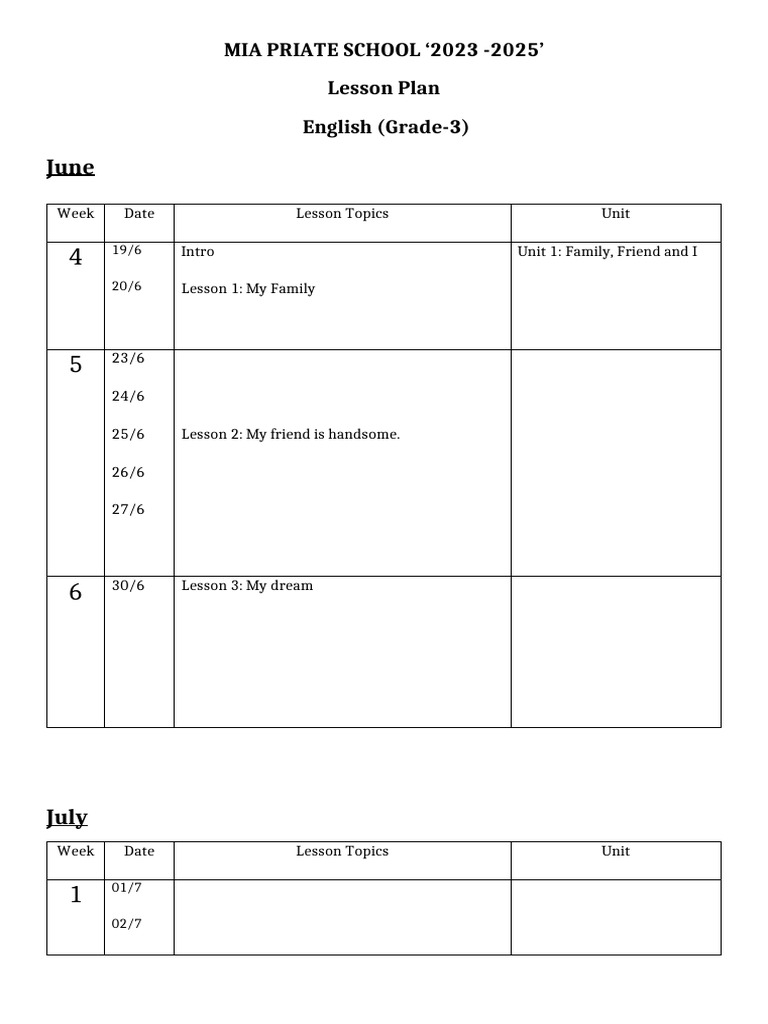 Grade 3 Lesson Breakdown2024 | PDF