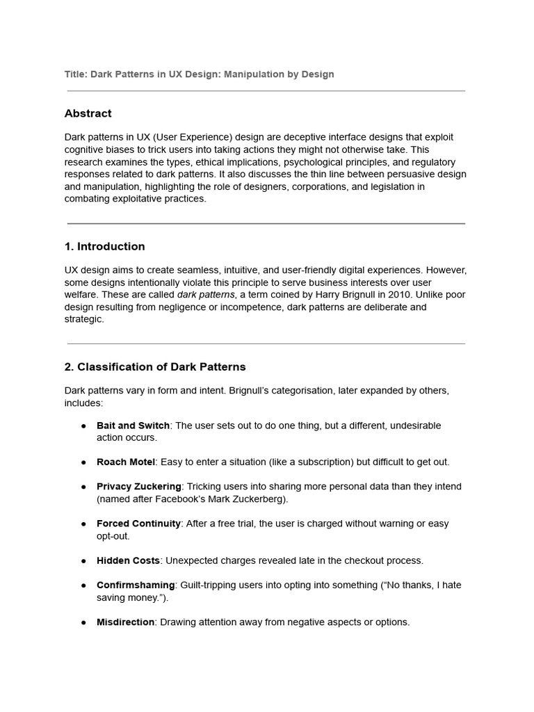 Understanding Dark Patterns in UX Design | PDF | Cyberspace