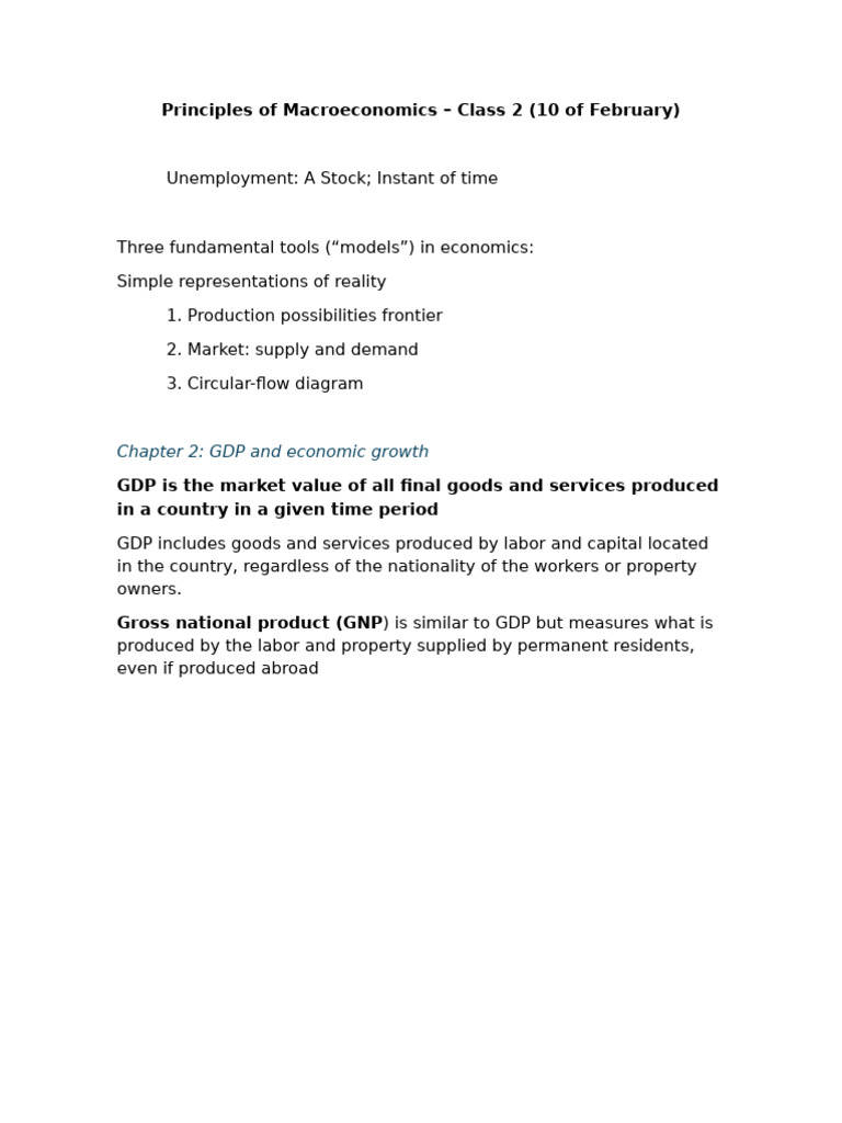 Principles of Macroeconomics - Class 2 (10 of February) - Cópia | PDF