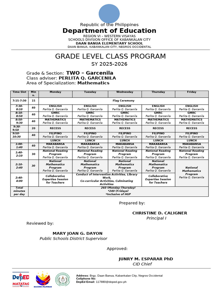 Class Program Grade 2 Dbes | PDF | Southeast Asia | Philippines