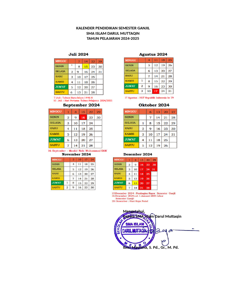 Kalender Pendidikan Semester Ganjil | PDF