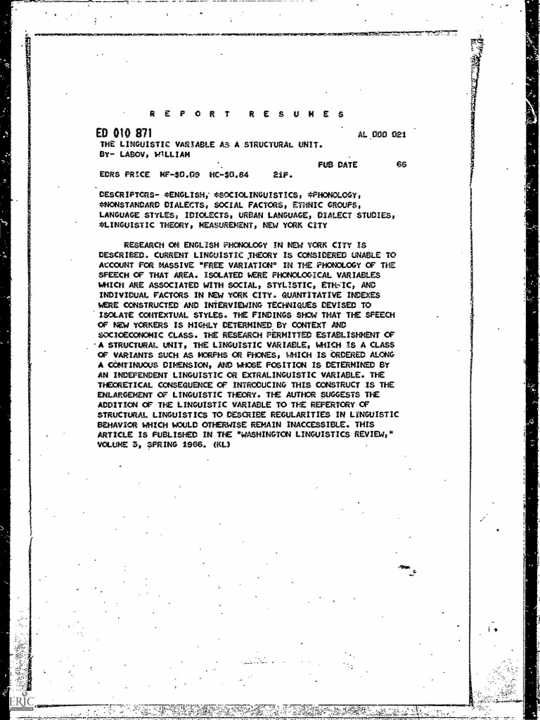 Labov's Linguistic Variable Theory | PDF | Linguistics | Phoneme
