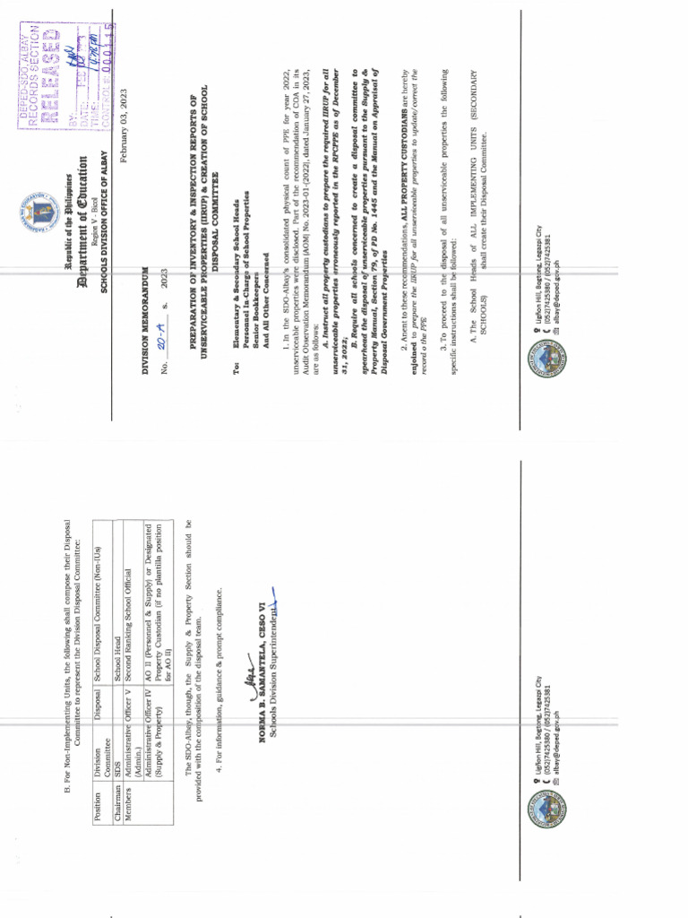 20a B Memo CY 2023 Preparation of Property Cards and PPE Ledger Cards ...