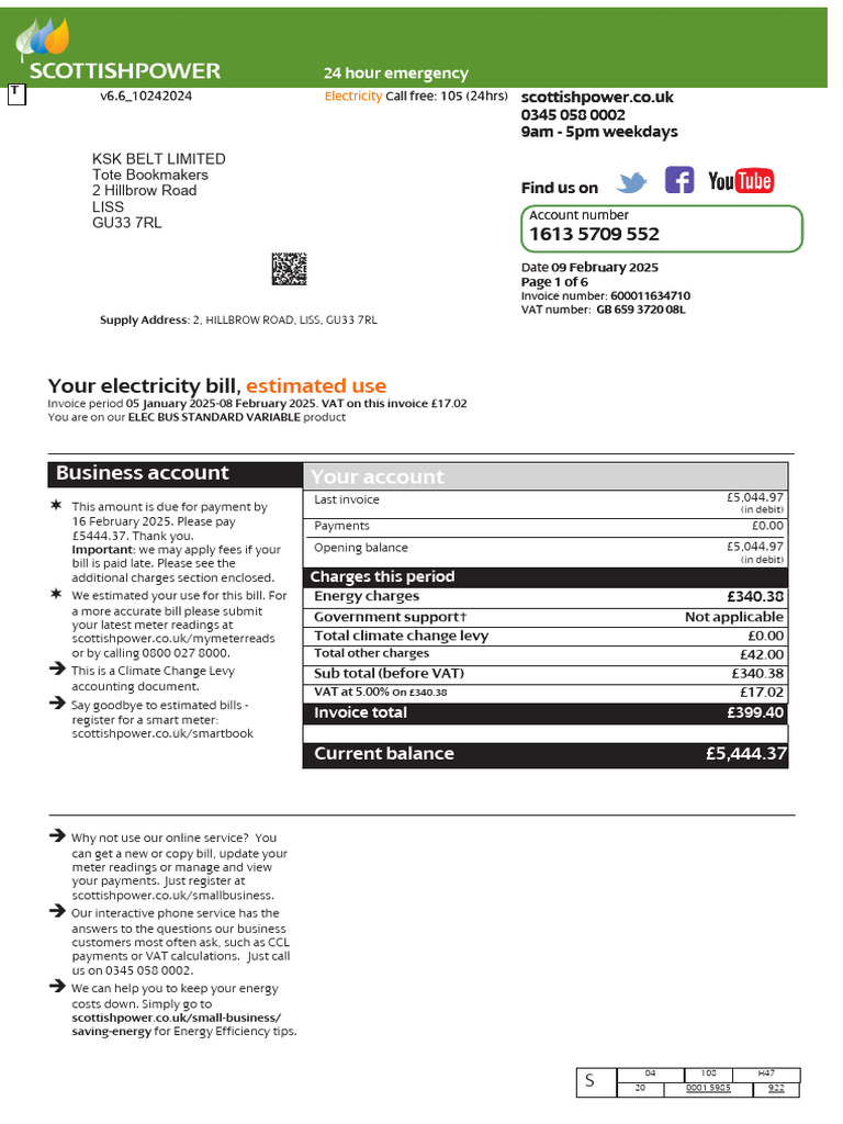 KSK Actuarial Limited Scottish Power Bill 16.06.2025 | PDF | Cheque ...