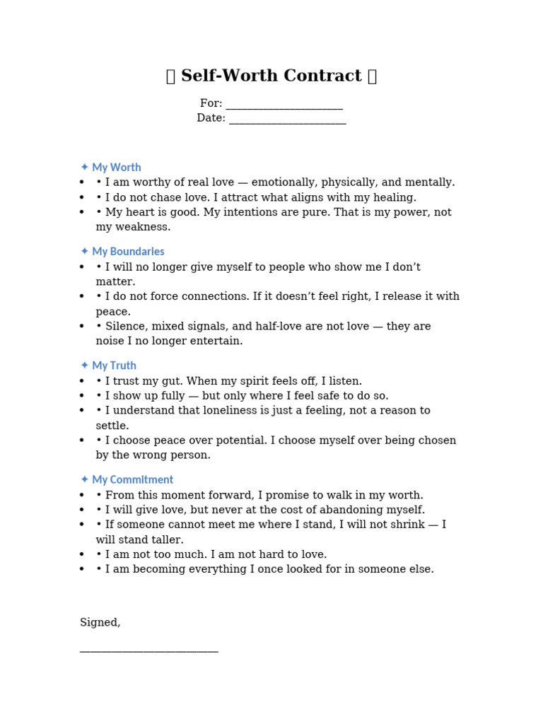 Self Worth Contract | PDF
