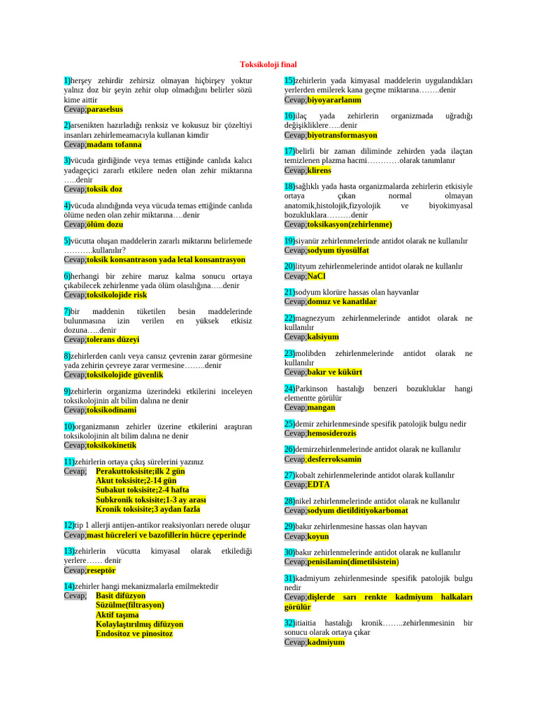 Toksikoloji SORU | PDF