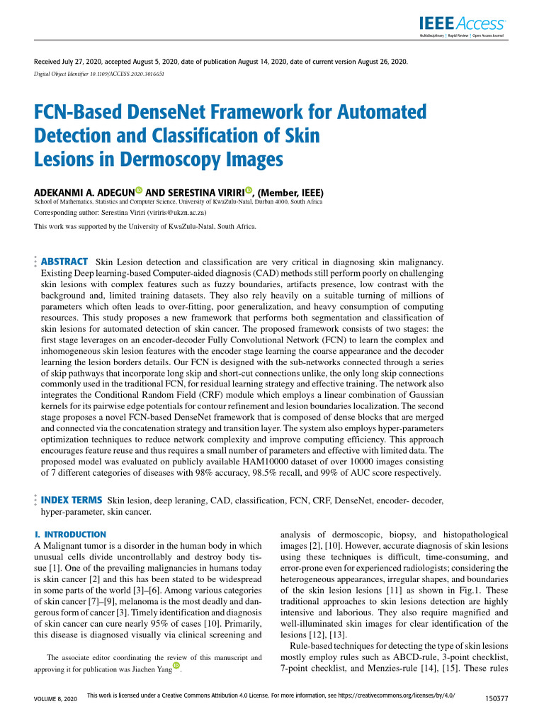 FCN-Based DenseNet Framework For Automated Detection and Classification of Skin Lesions in ...