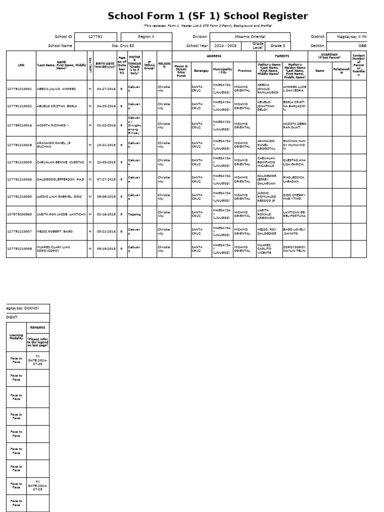 Grade 3 School Register 2024-2025 | PDF