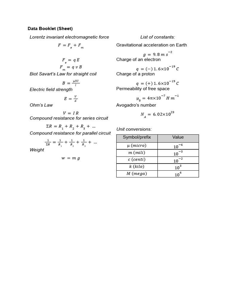Lorentz Invariant Electromagnetic Force List of Constants:: Data ...
