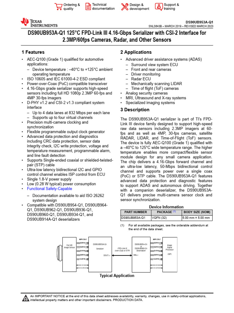 ds90ub953a-q1 | PDF | Electrostatic Discharge | Computer Engineering